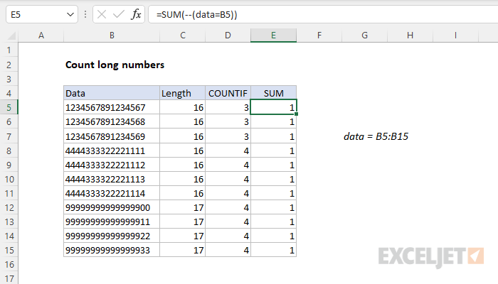 Count long numbers - Excel formula | Exceljet